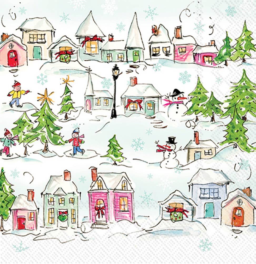 Pink Holiday Village Christmas Paper Cocktail Napkins 20 ct – Pine & Moss